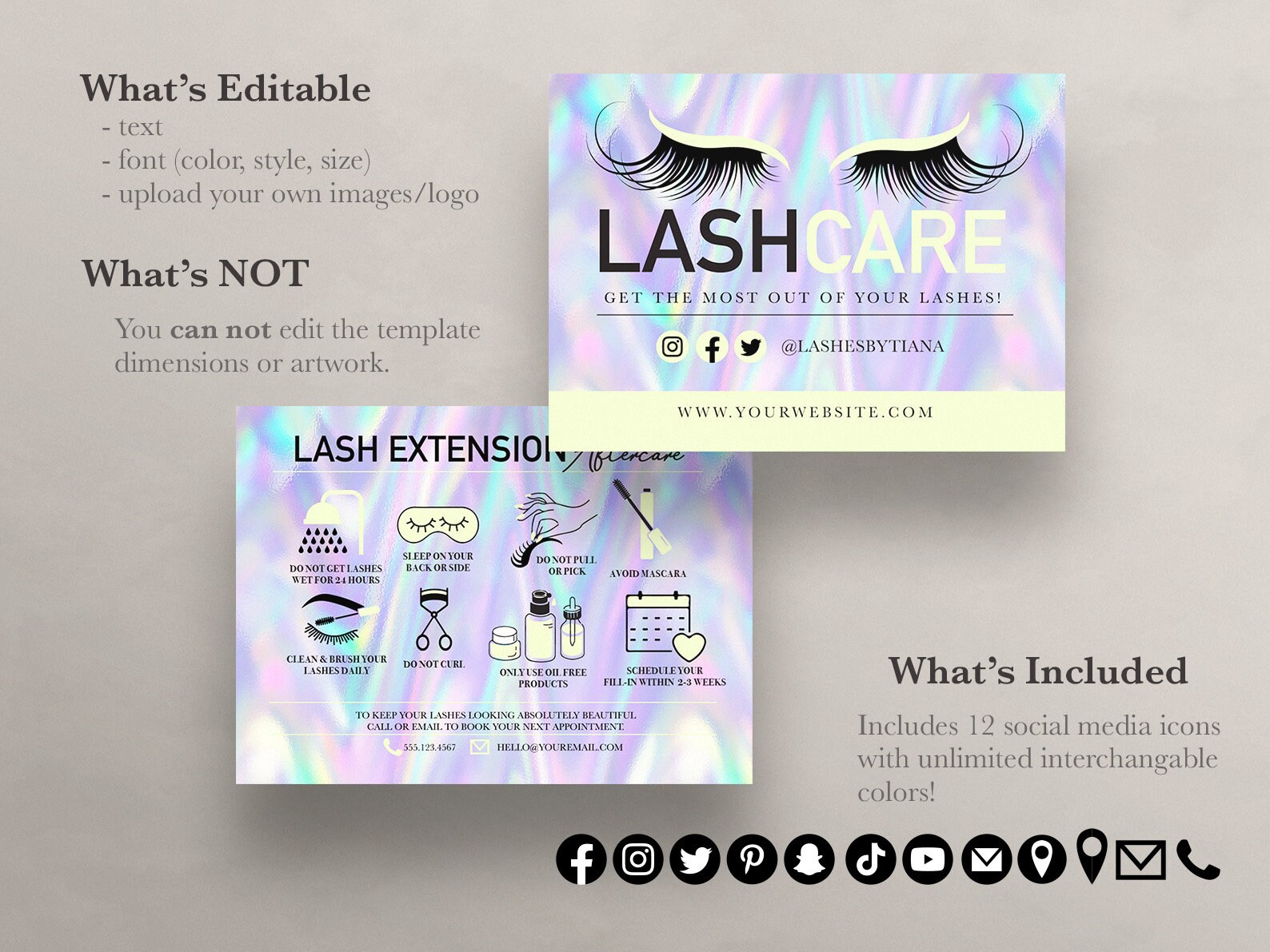 EDITABLE Lash Extension Aftercare Card, Eyelash Extensions, Eyelashes ...