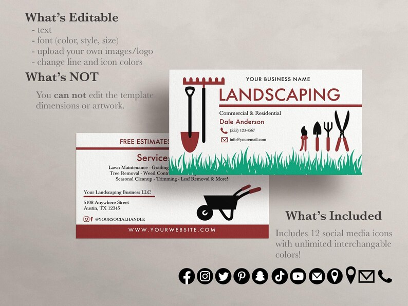 EDITABLE Business Card, Lawn Care Business Card, Landscaping, Yard Work ...