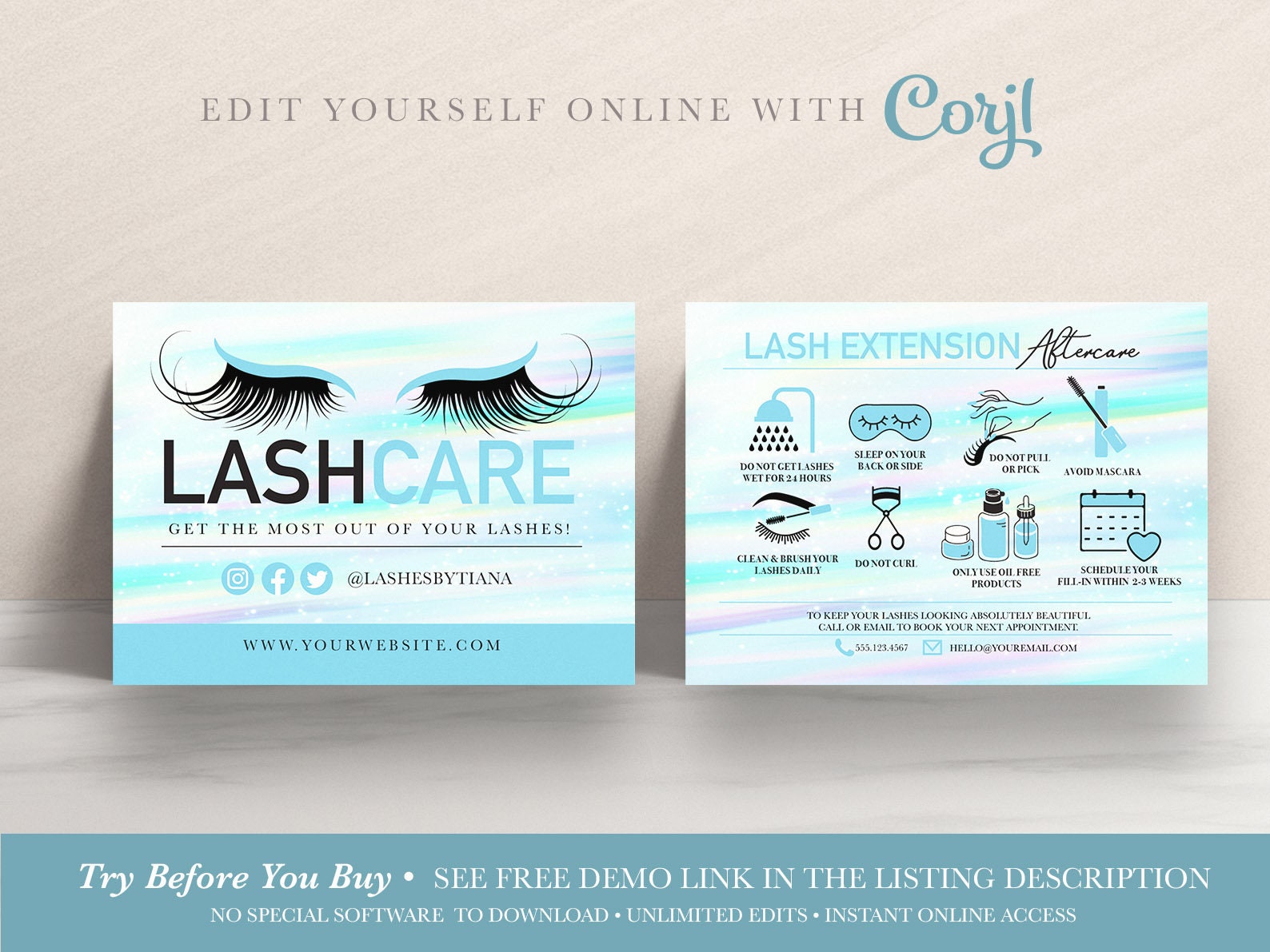 EDITABLE Lash Extension Aftercare Card, Eyelash Extensions, Eyelashes ...