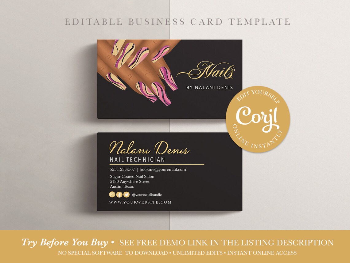 EDITABLE Business Card Nail Artist Business Card Beauty - Etsy