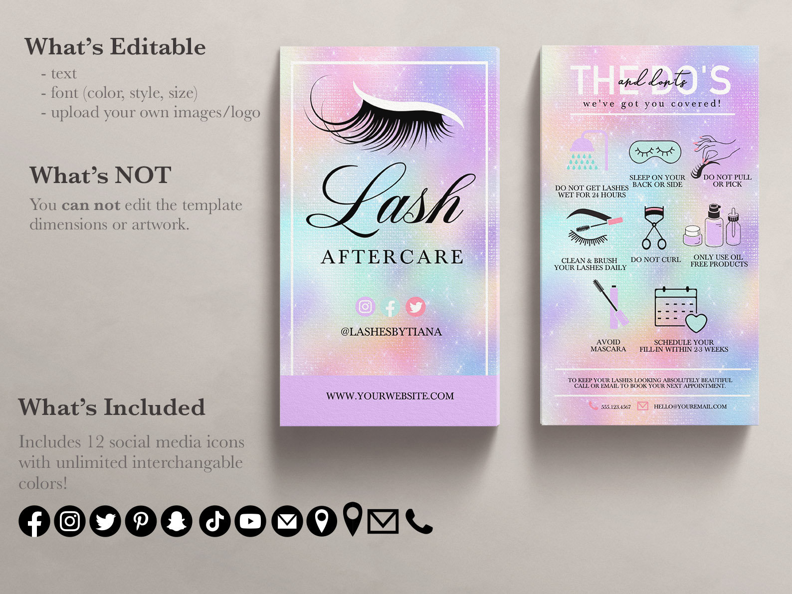 EDITABLE Lash Extension Aftercare Card, Eyelash Extensions, Eyelashes ...