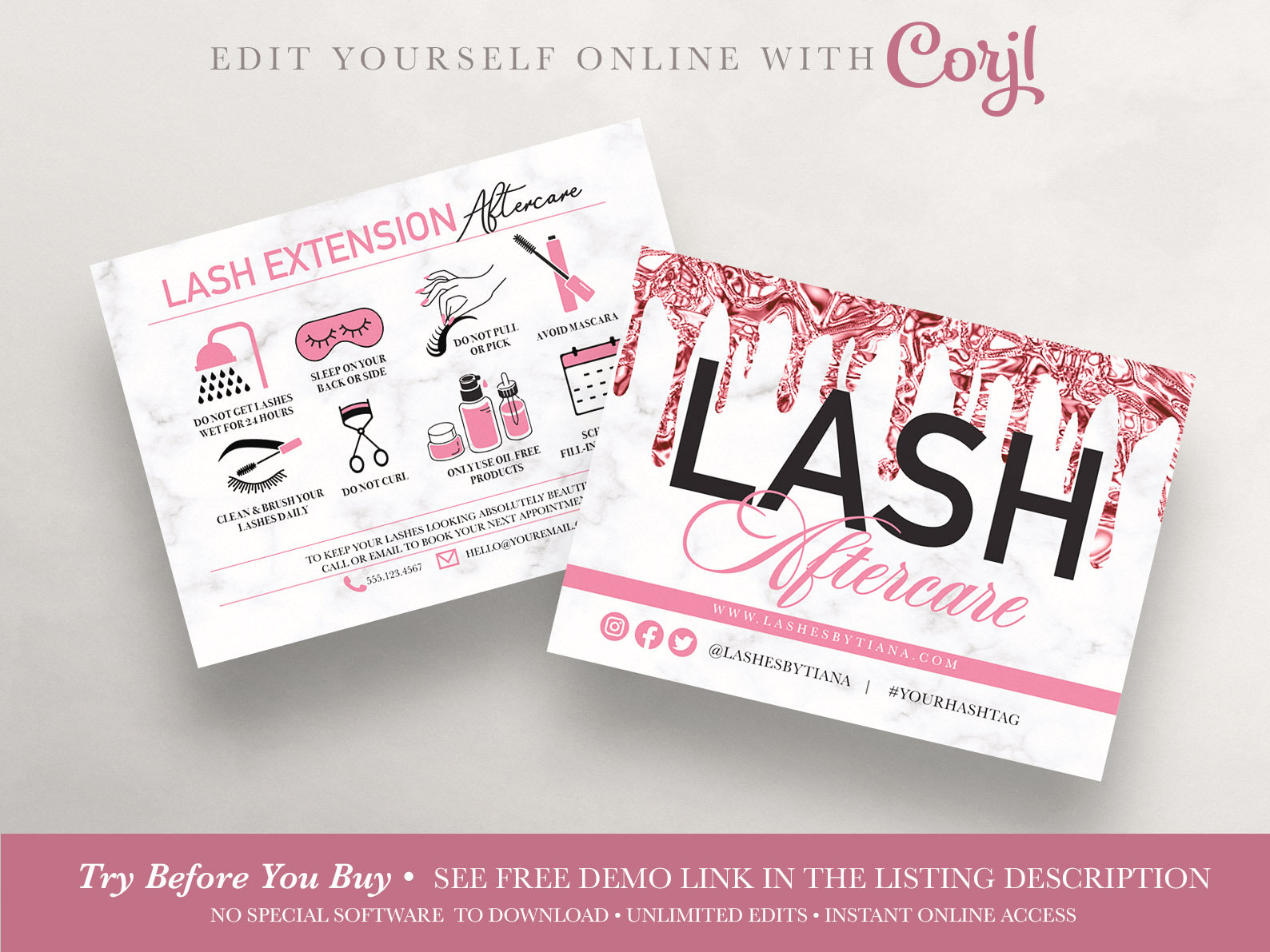 EDITABLE Lash Extension Aftercare Card, Eyelash Extensions, Eyelashes ...