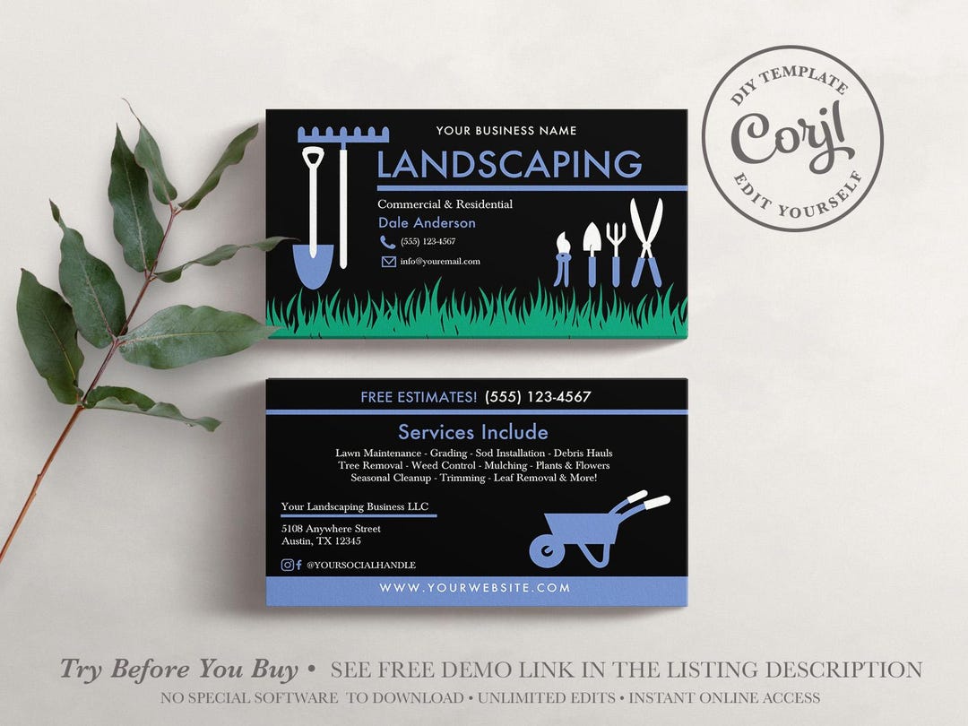 Editable Lawn Care Business Card Template (DIY Printable) - Etsy
