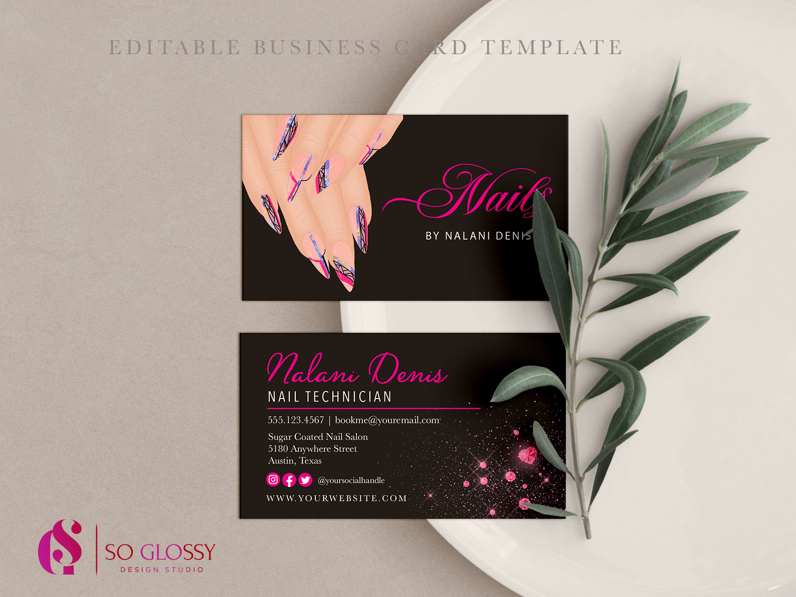EDITABLE Business Card, Nail Artist Business Card, Beauty Business ...