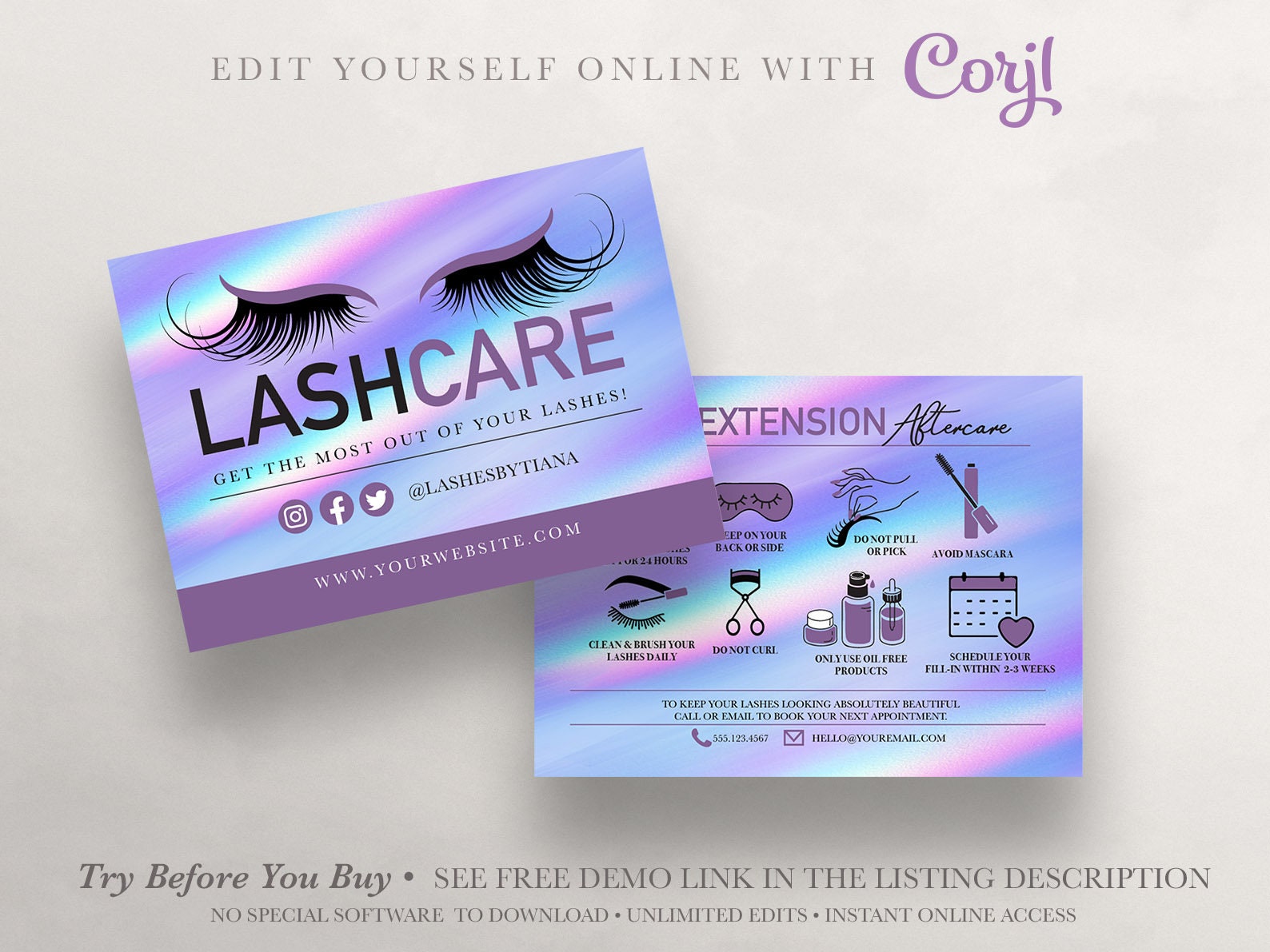 EDITABLE Lash Extension Aftercare Card, Eyelash Extensions, Eyelashes ...