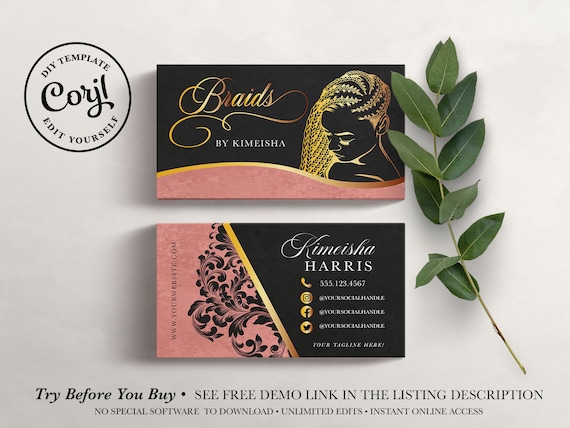 EDITABLE Business Card Hair Braiding Business Card Hair - Etsy
