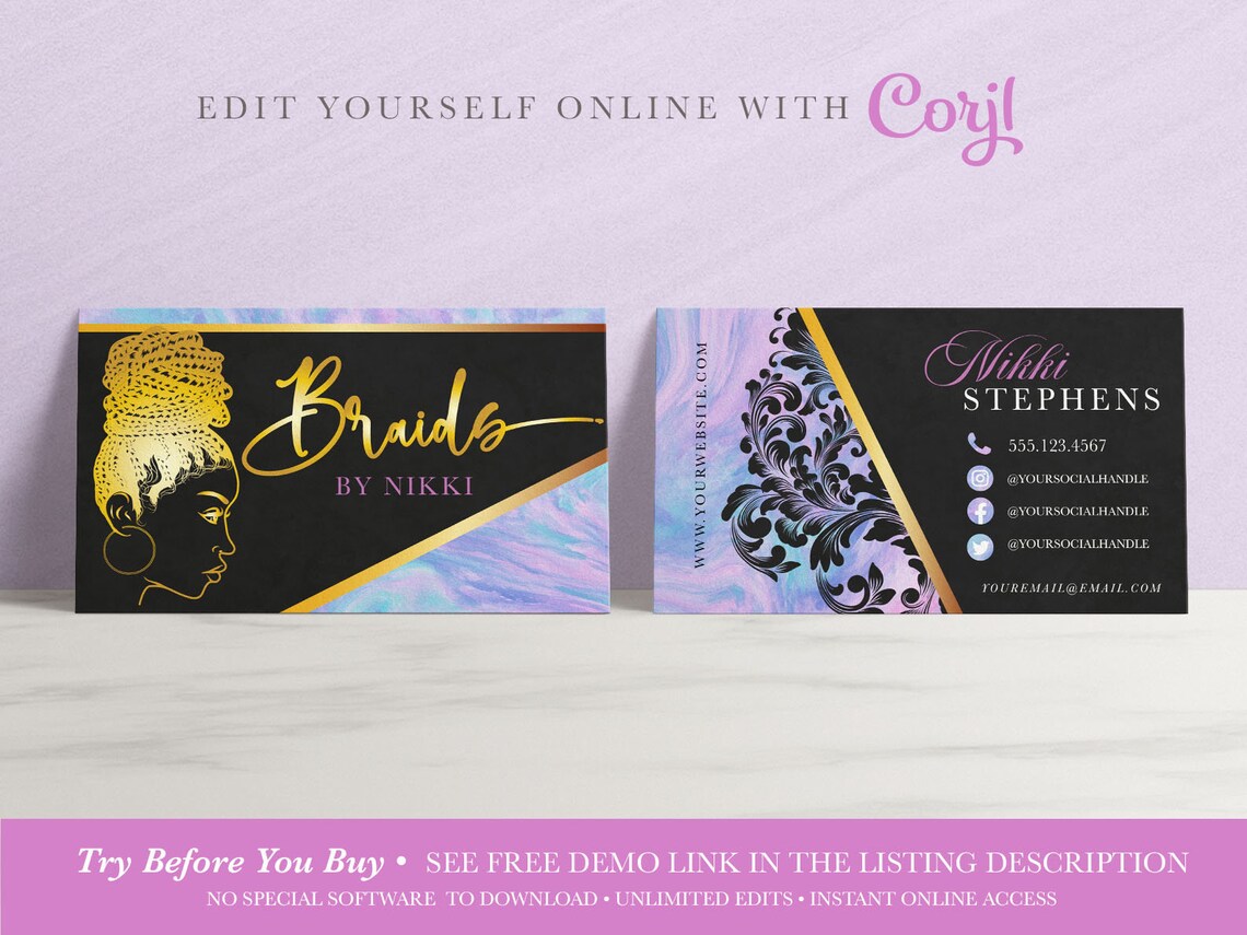 EDITABLE Business Card Hair Braiding Business Card Hair - Etsy