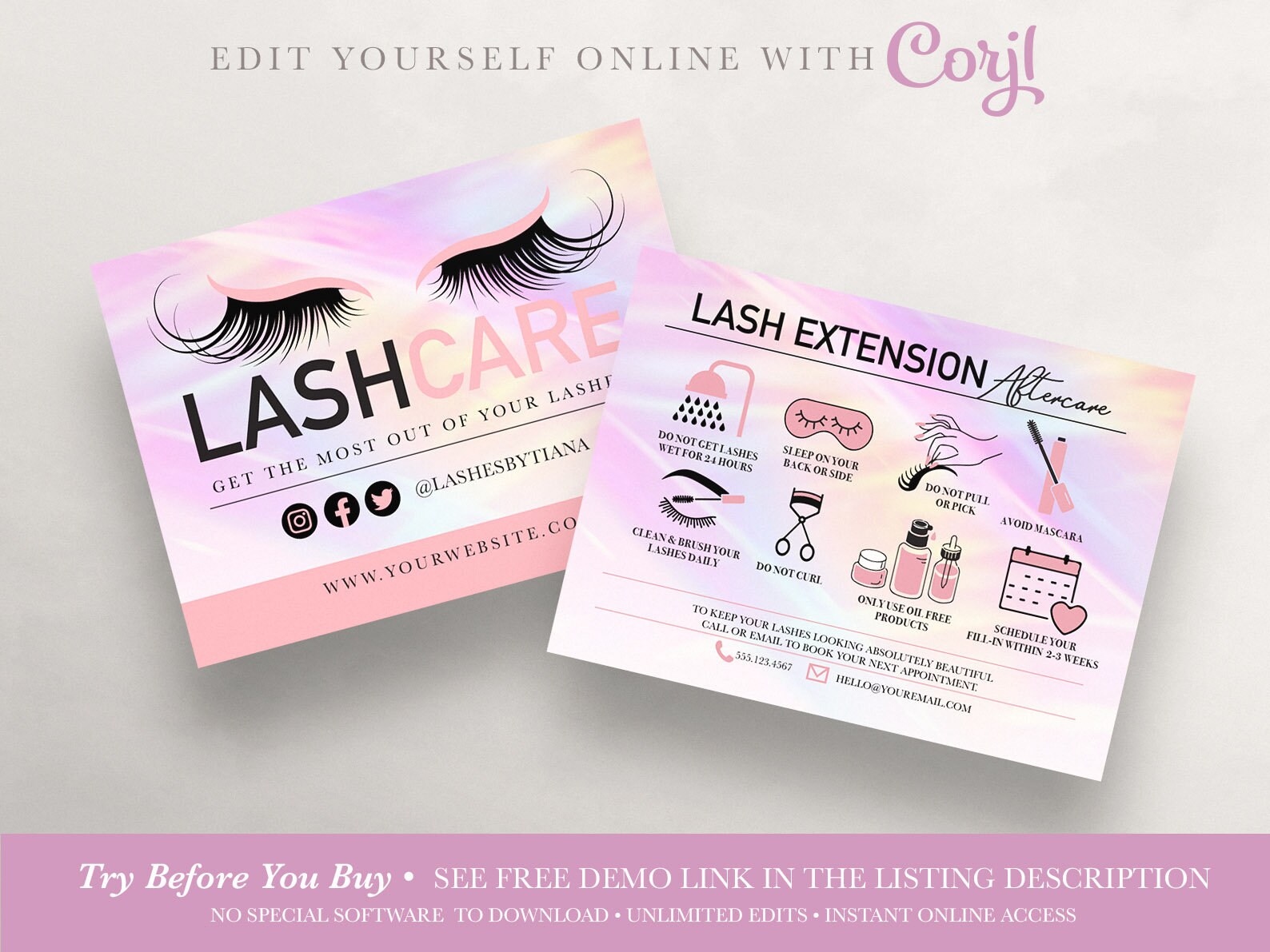 EDITABLE Lash Extension Aftercare Card, Eyelash Extensions, Eyelashes ...