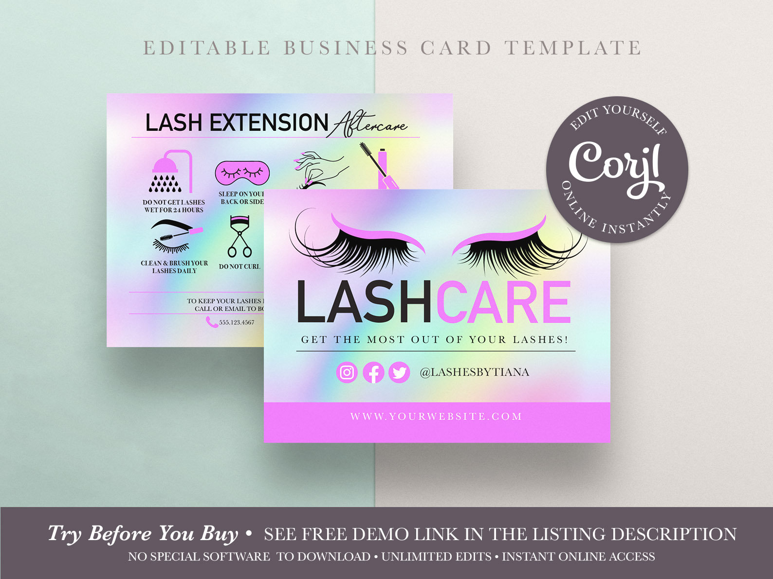 EDITABLE Lash Extension Aftercare Card, Eyelash Extensions, Eyelashes ...