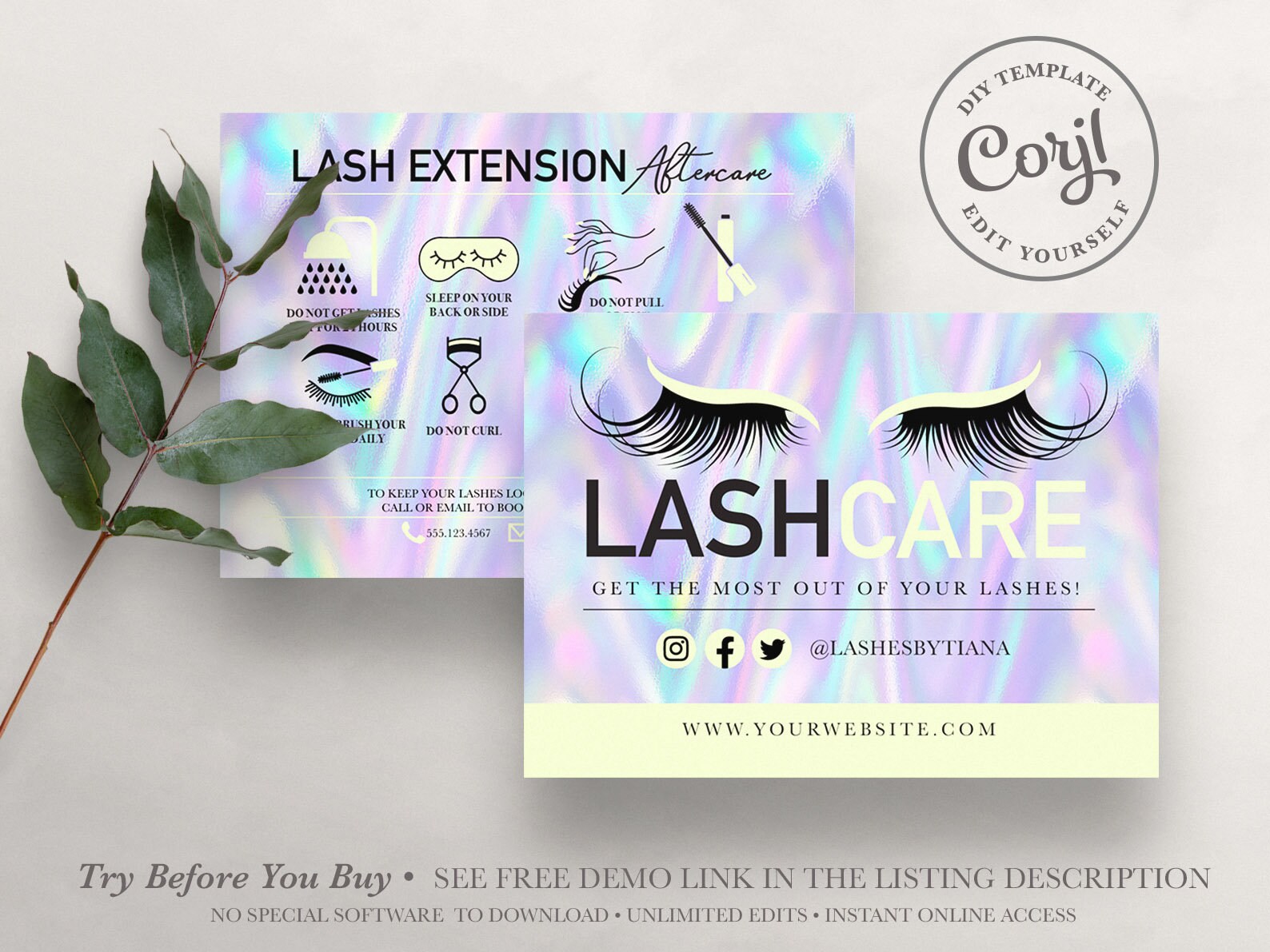 EDITABLE Lash Extension Aftercare Card, Eyelash Extensions, Eyelashes ...