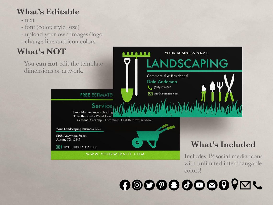 Lawn Care Business Card: Editable Template (DIY Printable) - Etsy