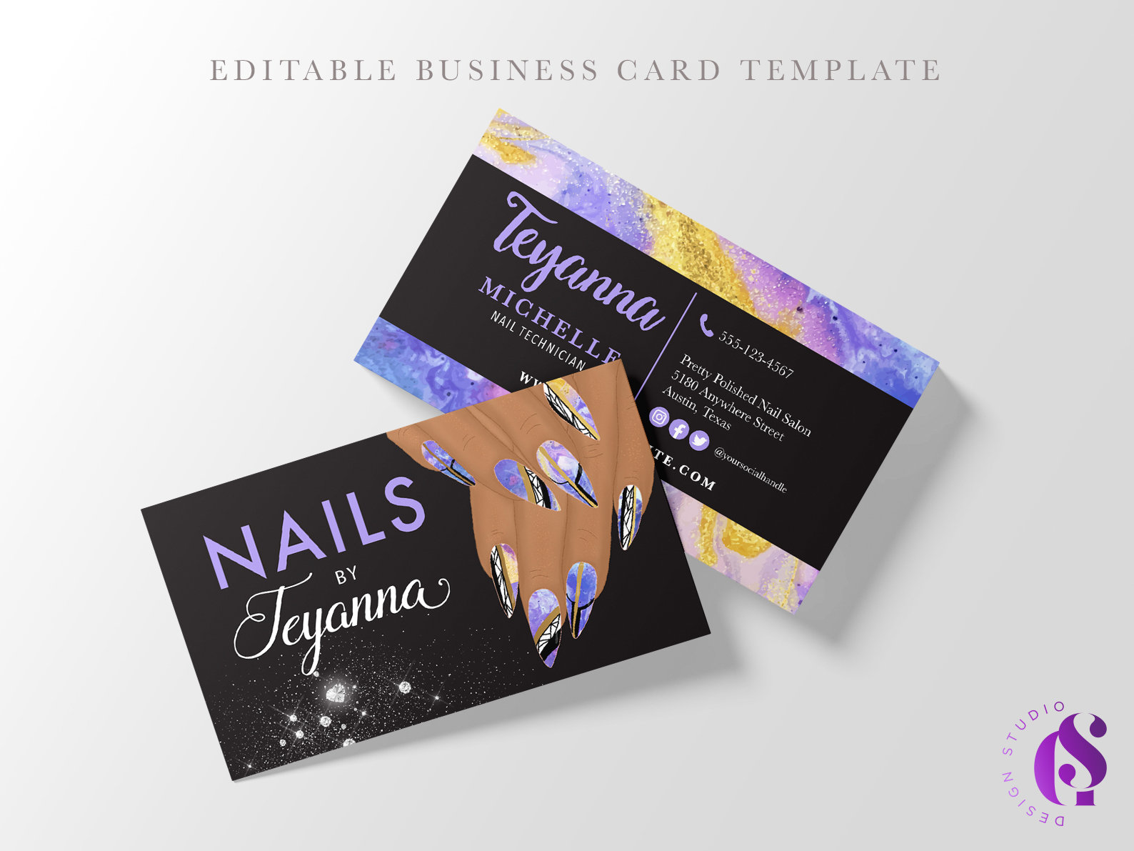 EDITABLE Business Card, Nail Artist Business Card, Beauty Business ...
