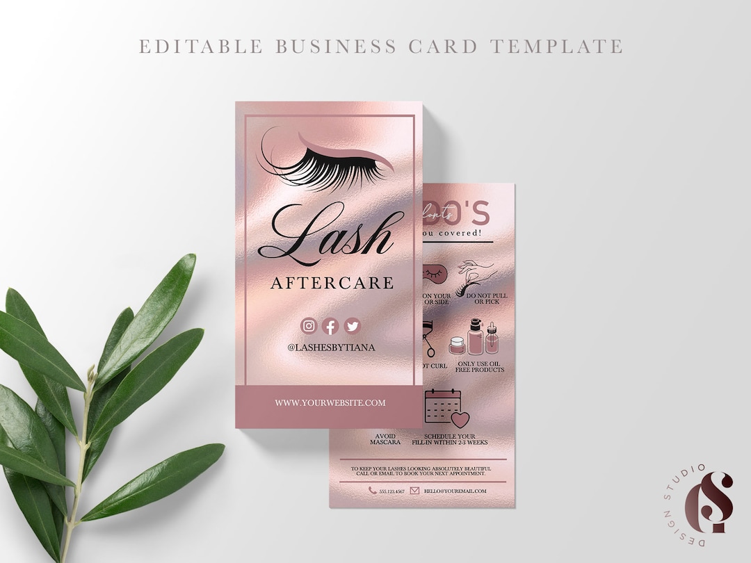 EDITABLE Lash Extension Aftercare Card, Eyelash Extensions, Eyelashes ...