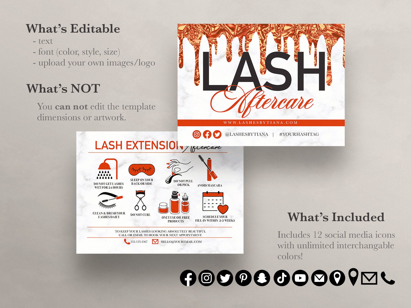 EDITABLE Lash Extension Aftercare Card, Eyelash Extensions, Eyelashes ...