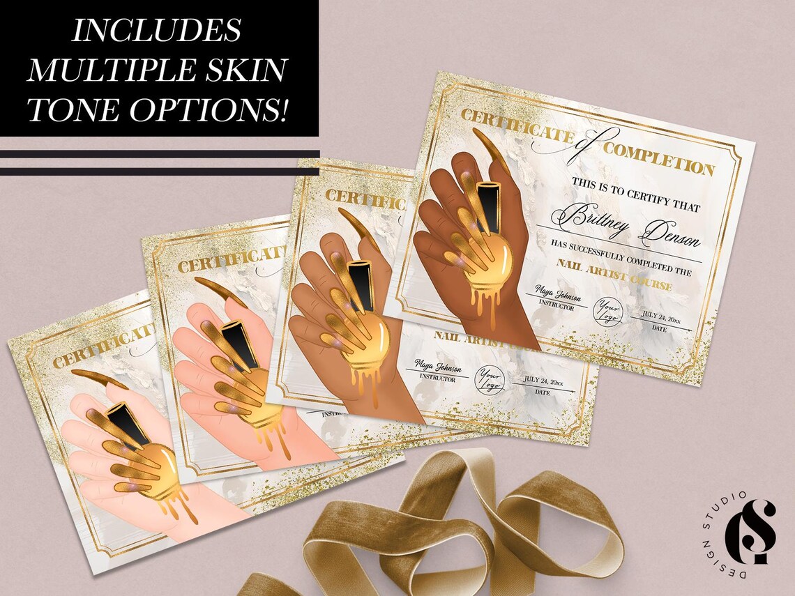 EDITABLE Certificate of Completion, Nail Technician, Gold Nails ...