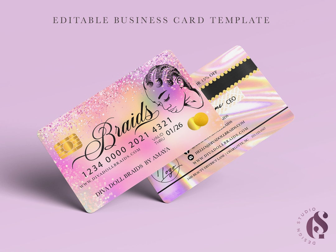 EDITABLE Business Card, Hair Braiding Business Card, Credit Card, Hair ...