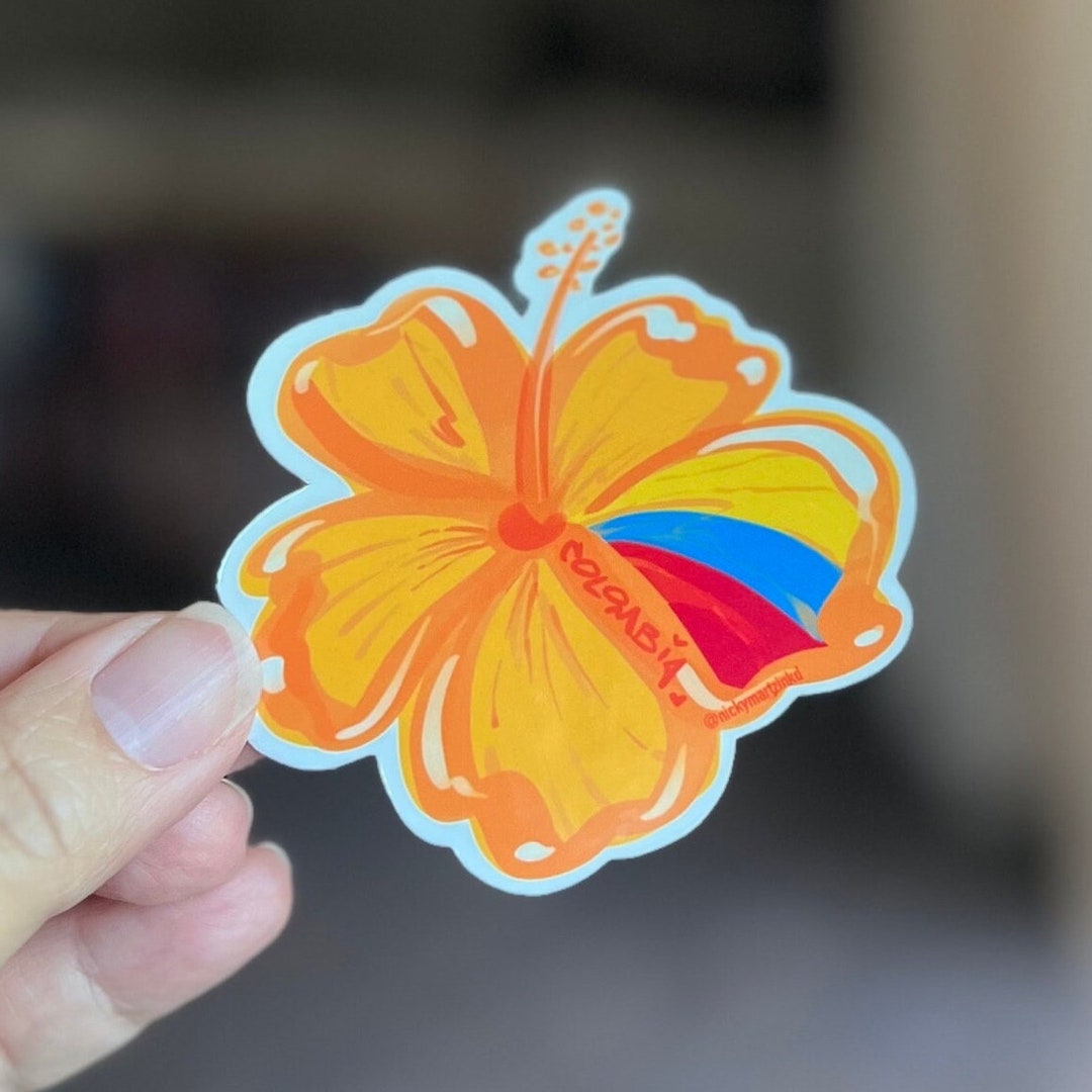 Colombia Sticker Hibiscus Flower Amapola With Tricolor Flag and Other ...