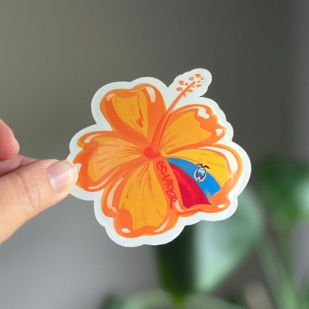 Hibiscus Sticker Flor De Maga Pink and Orange Amapola With Puerto Rico ...