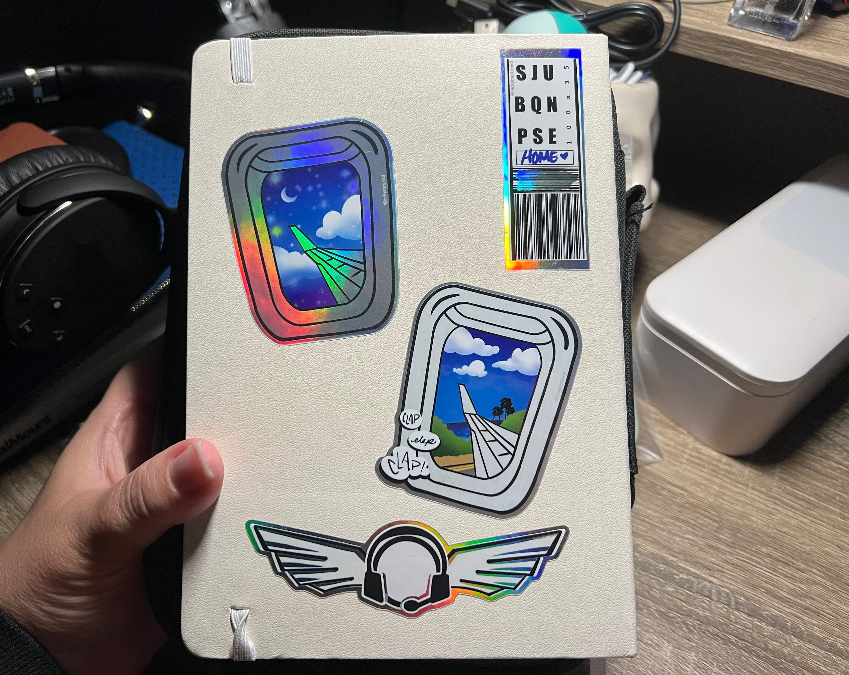 Airplane Window View Waterproof Sticker Night Sky Moon Art Gift ...