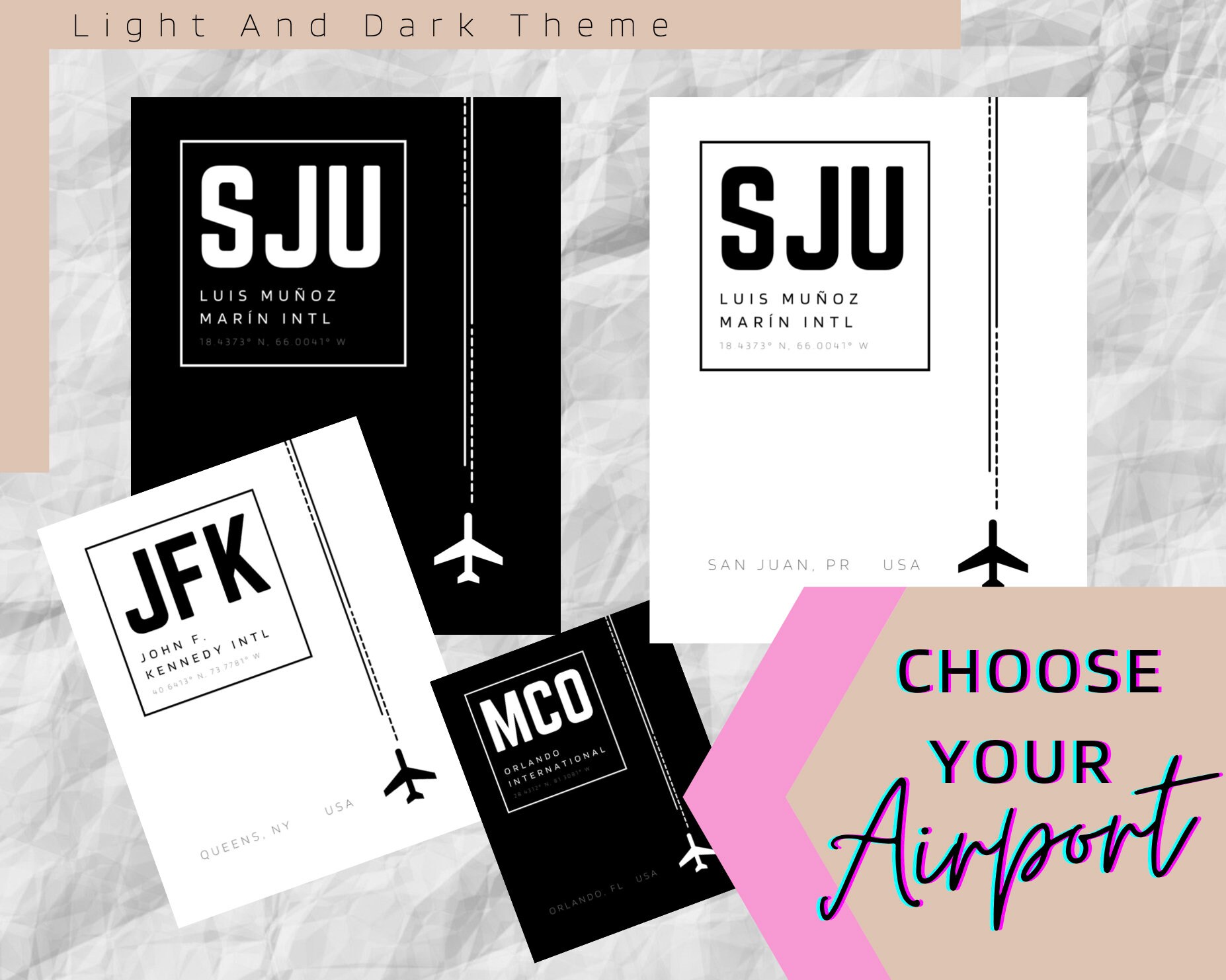 Airport Code Design Location Coordinates City Code Digital Print ...