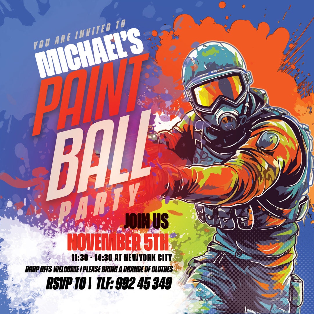 Paintball Party Birthday Invitation/ Paintball Party Invite/ Birthday ...