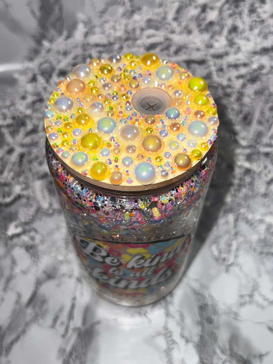 Be Kind, Snow Globe, Glass Can, 16 Oz, Blinged Bamboo Lid, Rhinestone ...