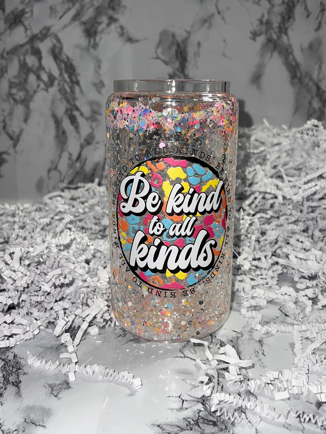 Be Kind, Snow Globe, Glass Can, 16 Oz, Blinged Bamboo Lid, Rhinestone ...
