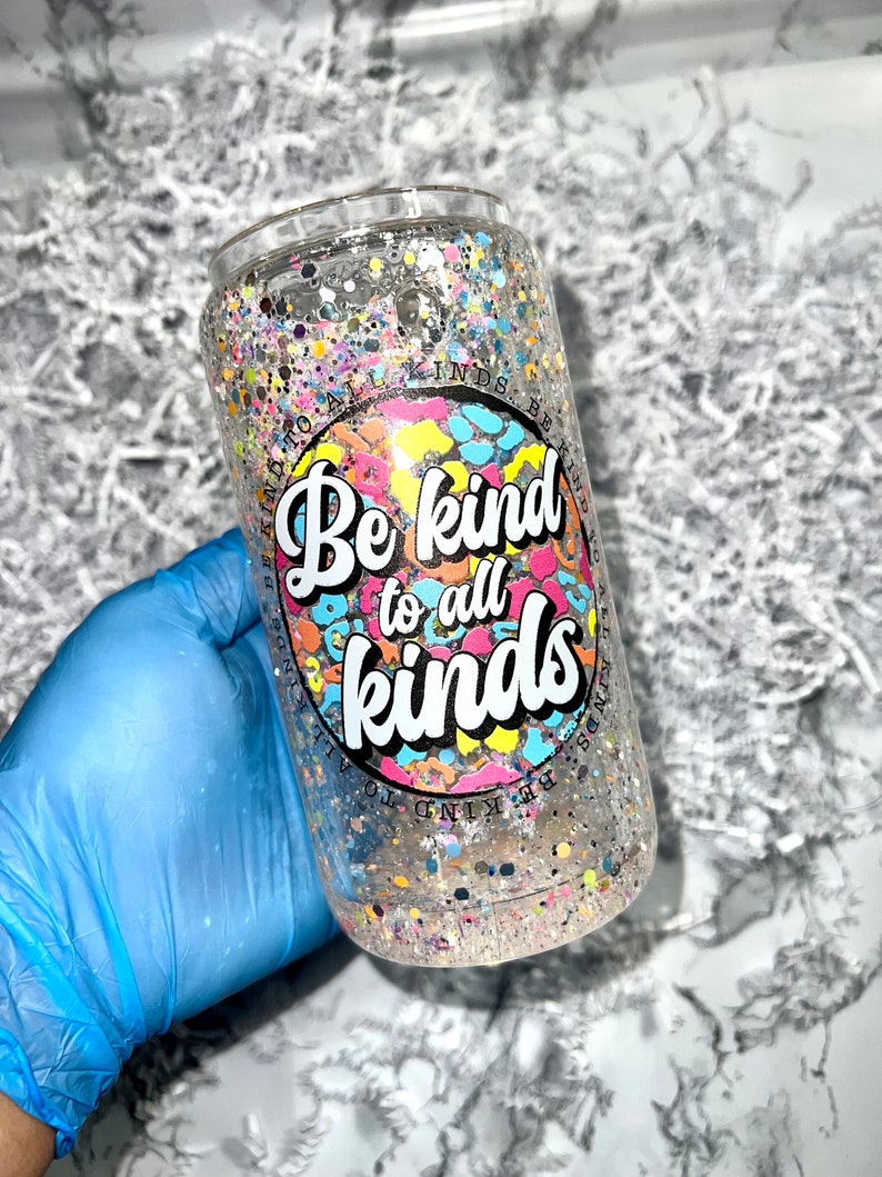 Be Kind, Snow Globe, Glass Can, 16 Oz, Blinged Bamboo Lid, Rhinestone ...