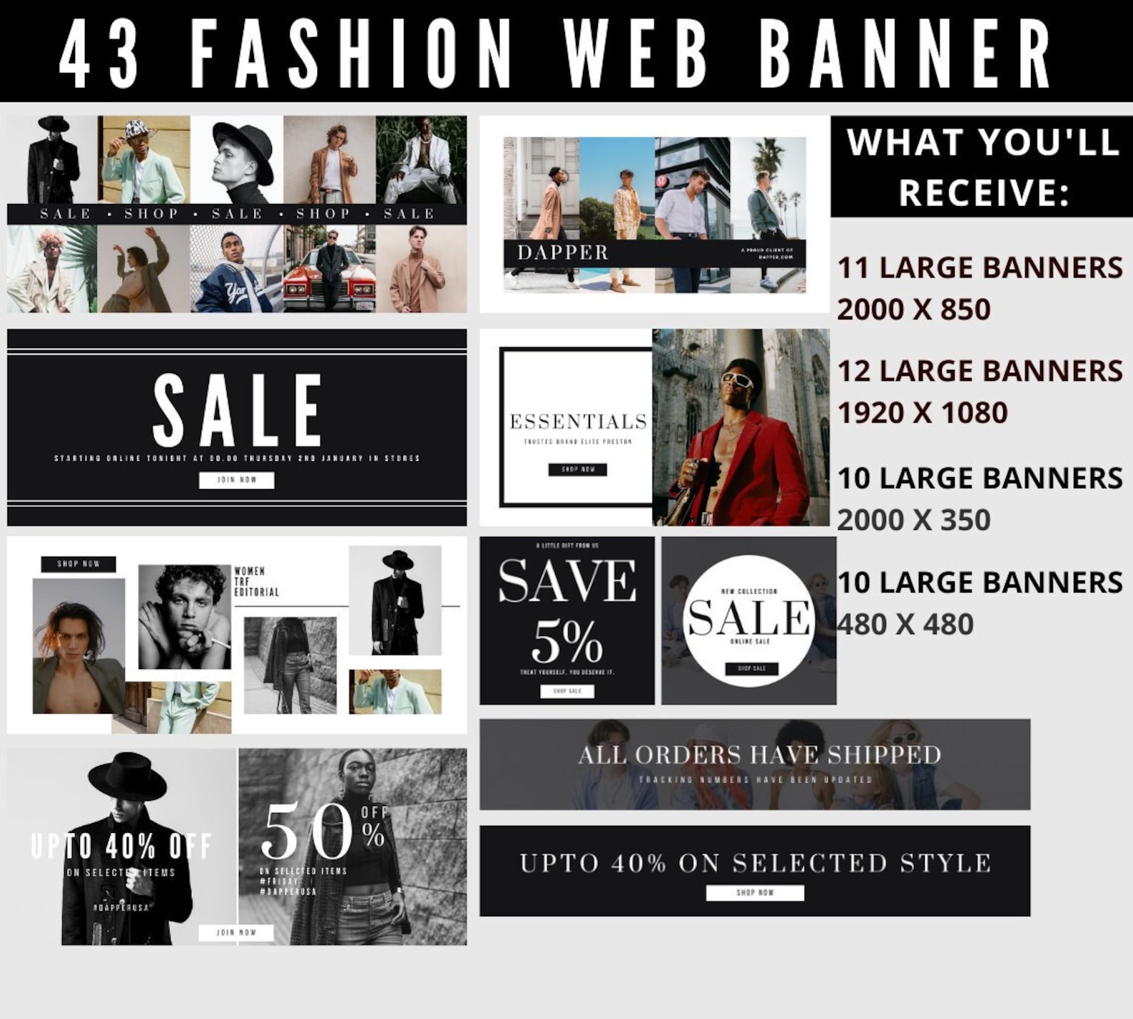 Fashion Web Banner Design Templates. Shopify Clothing Online - Etsy