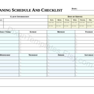 Editable Cleaning Service Checklist. Fillable Cleaning Schedule. Weekly ...