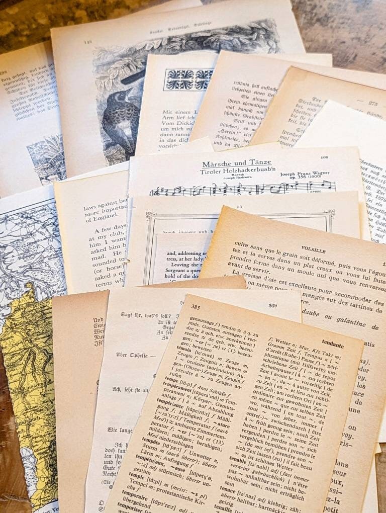 Old Book Pages, Vintage Paper Bundle With 15-40 Pieces, Old Writing ...