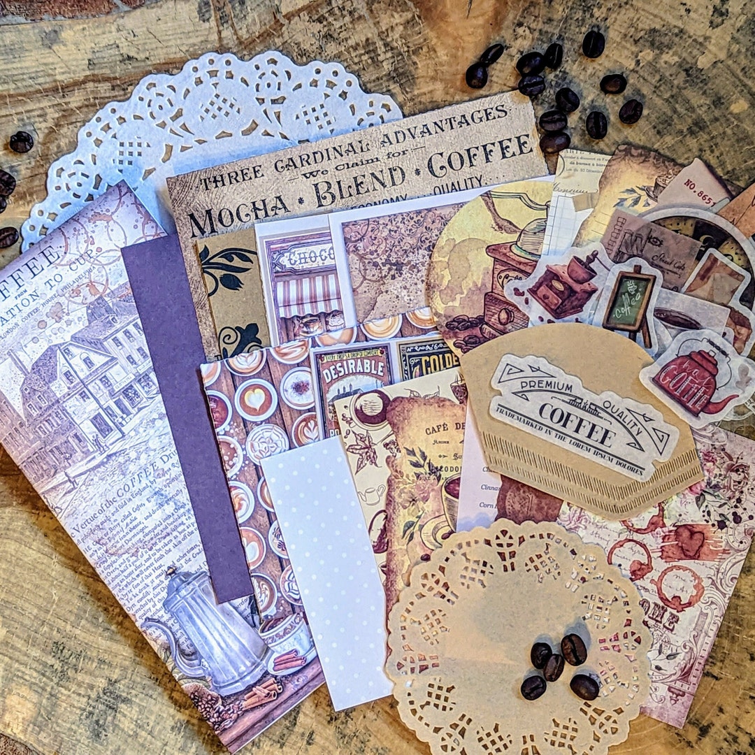 Coffee Junk Journal Set With 35x Decorative Paper and Ephemera for ...