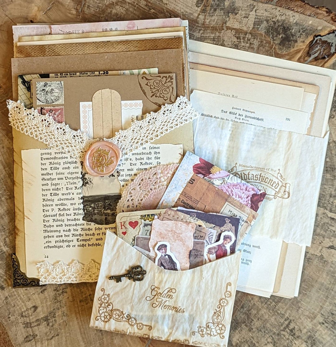 Vintage Paper and Ephemera Set XL 50 Pieces for Scrapbooking, Junk ...