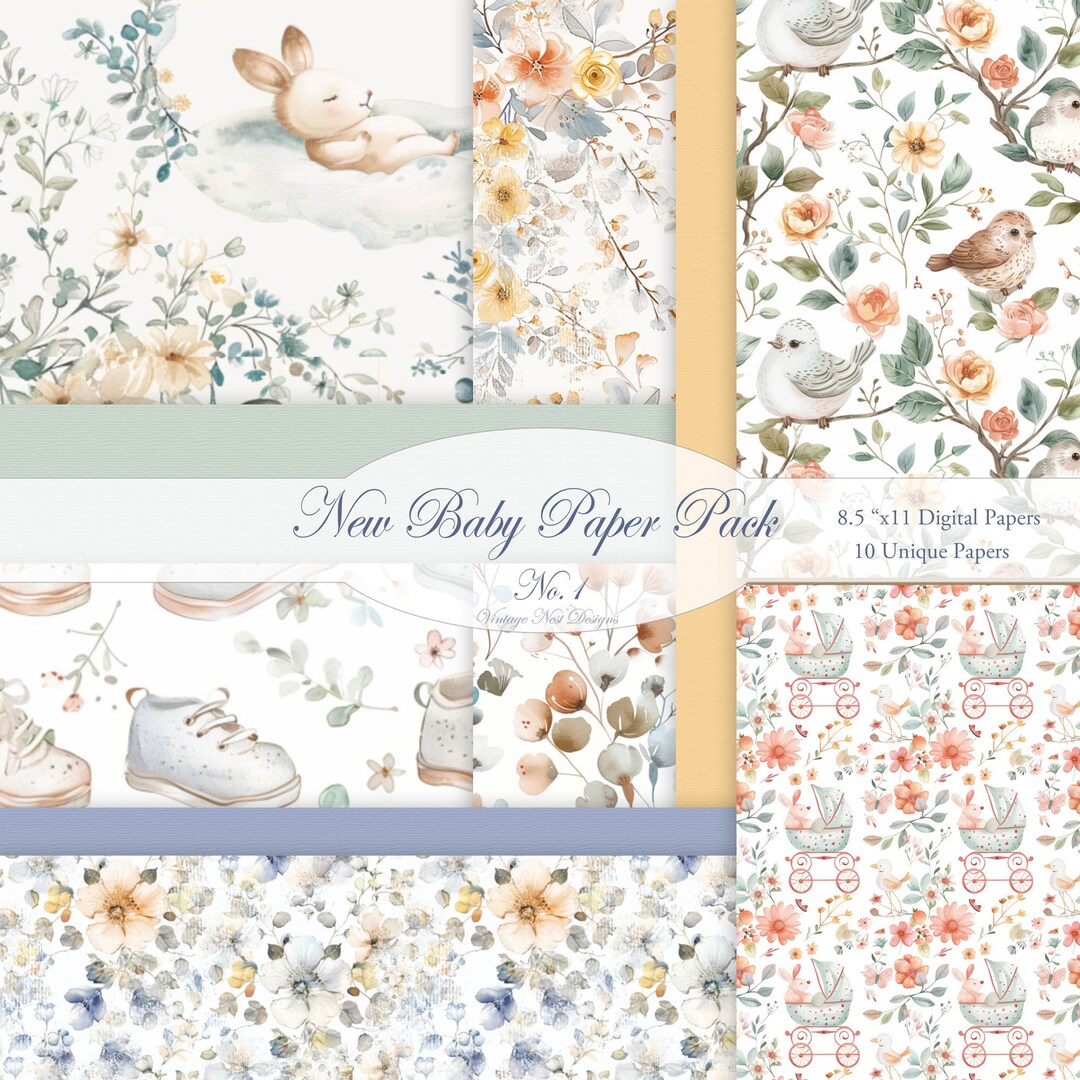 Digital Prints New Baby Paper Pack No.1 Scrapbooking Illustration - Etsy