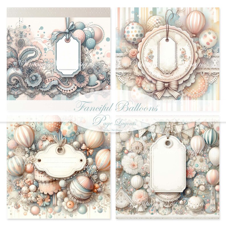 Digital Prints: Fanciful Balloons Page Layouts No.1, Illustration ...