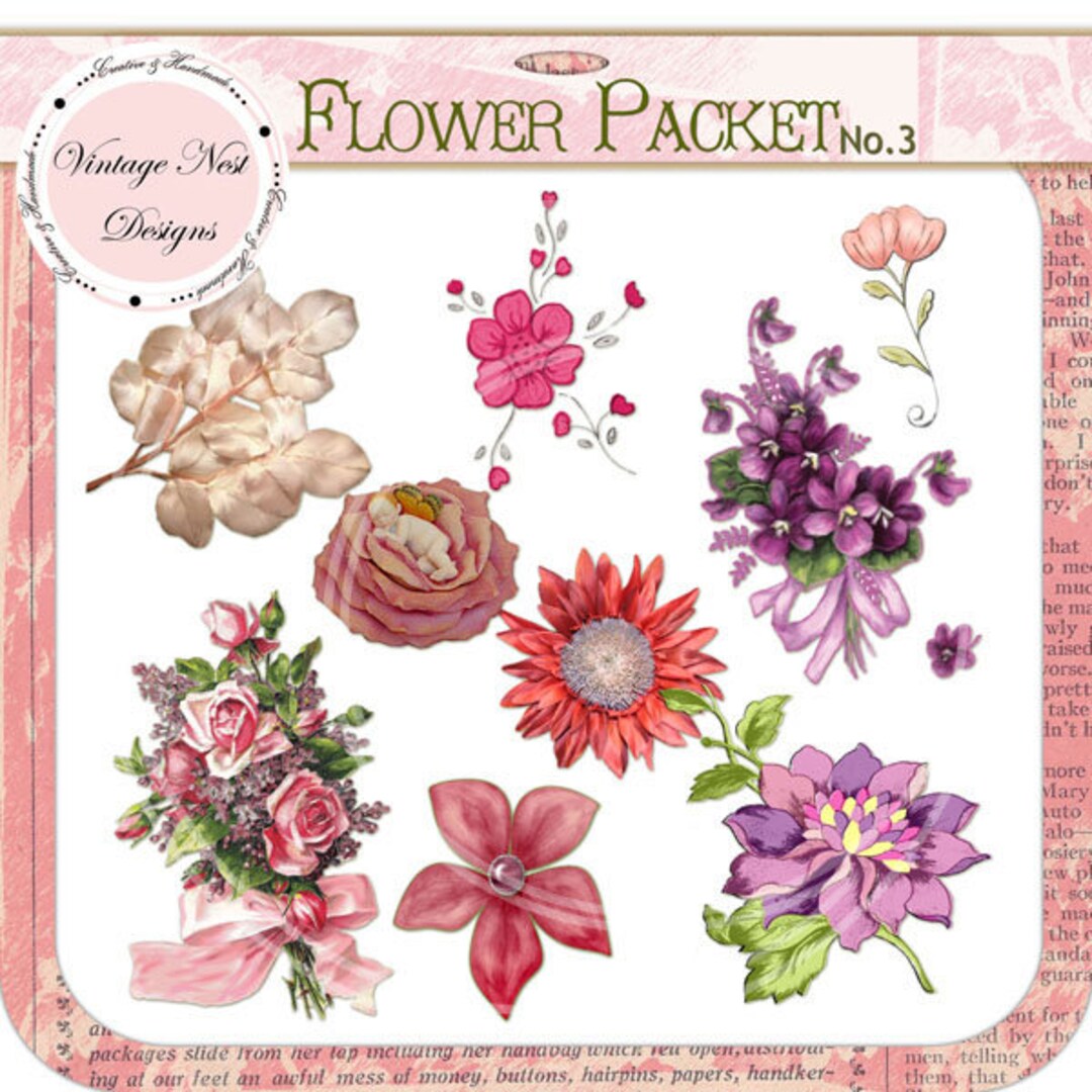 Digital Prints, Flower Packet No.3, Illustrations, Scrapbooking - Etsy