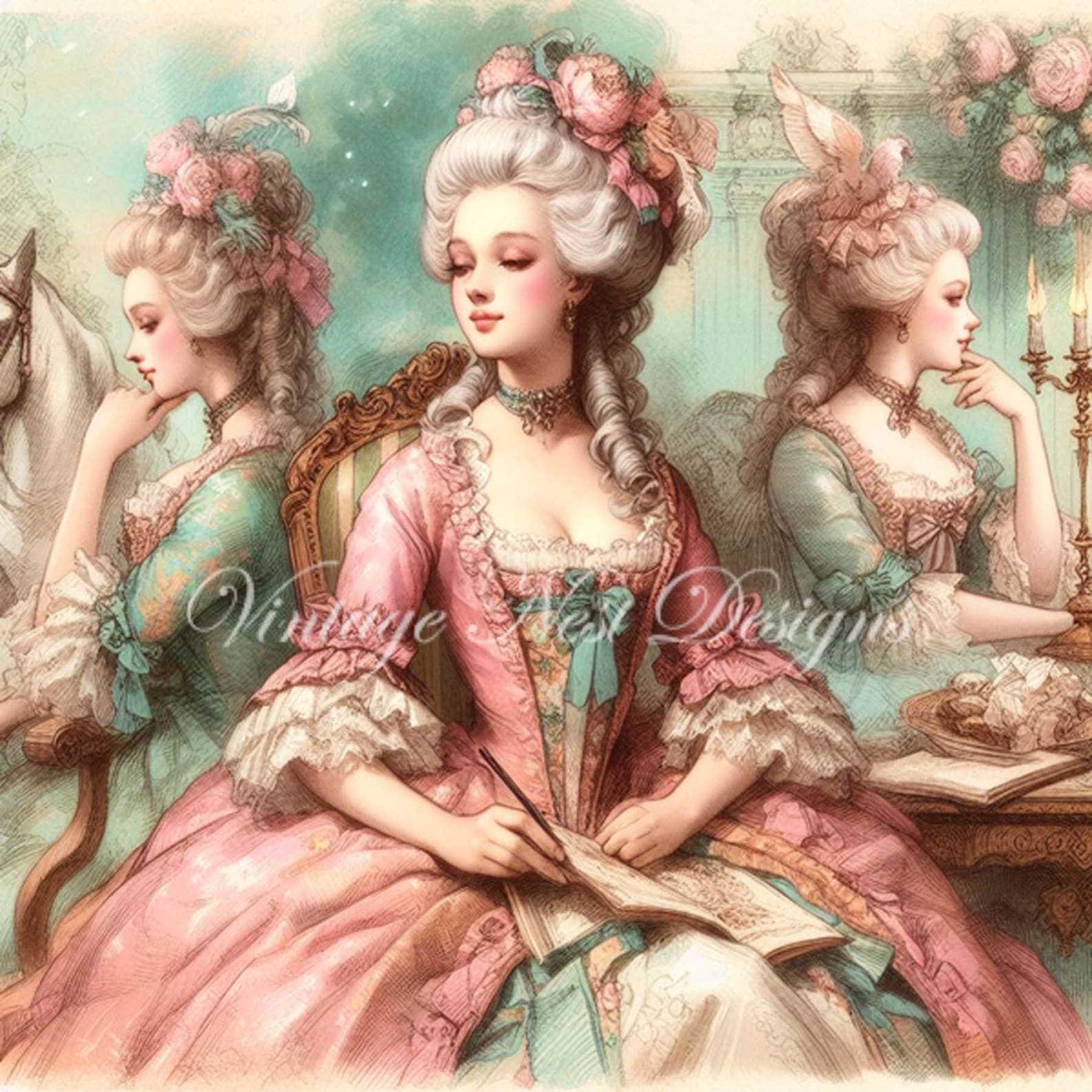 Digital Prints Marie Antoinette Paper Packet No.1 Illustrations - Etsy