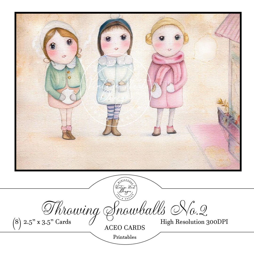 Throwing Snowballs No.1 Digital Printable Set Illustration ACEO - Etsy