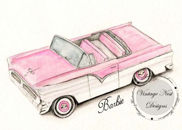 Barbie Pink Car No.1:2 Digital Instant Download Watercolor | Etsy