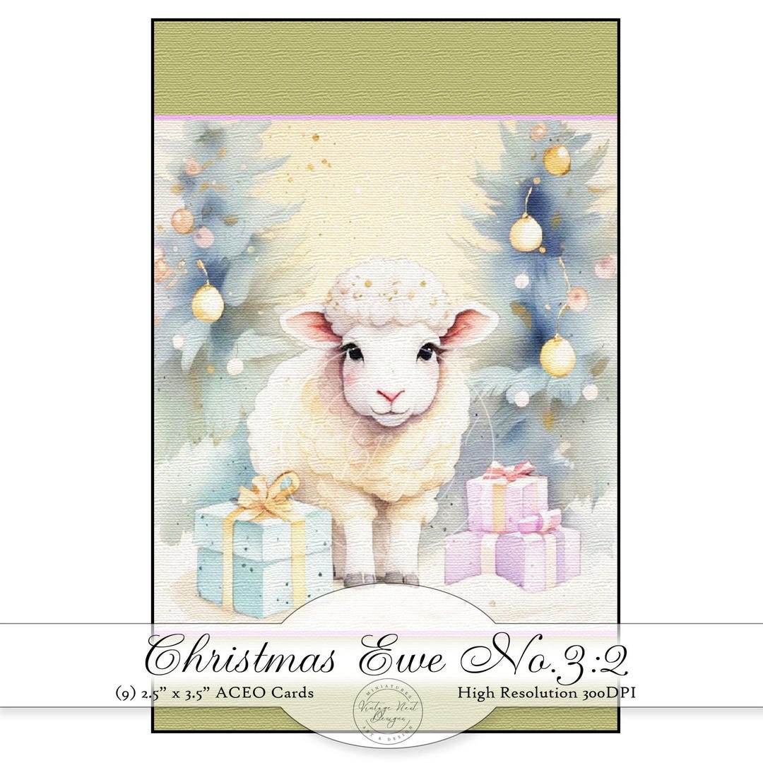 Christmas Ewe No.2 Digital Printable Set Illustration ACEO - Etsy