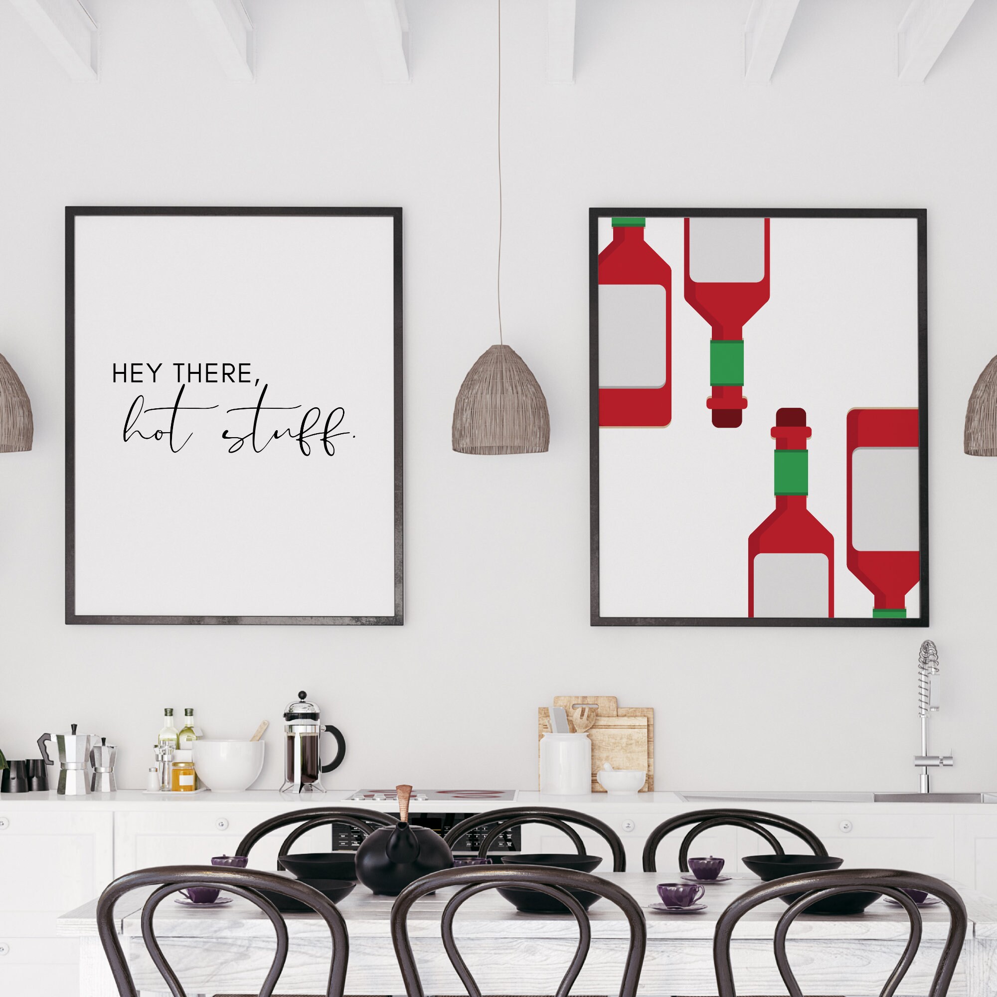 Hey Hot Stuff - Kitchen Prints, Food Puns, Food Sayings, Printable Wall ...