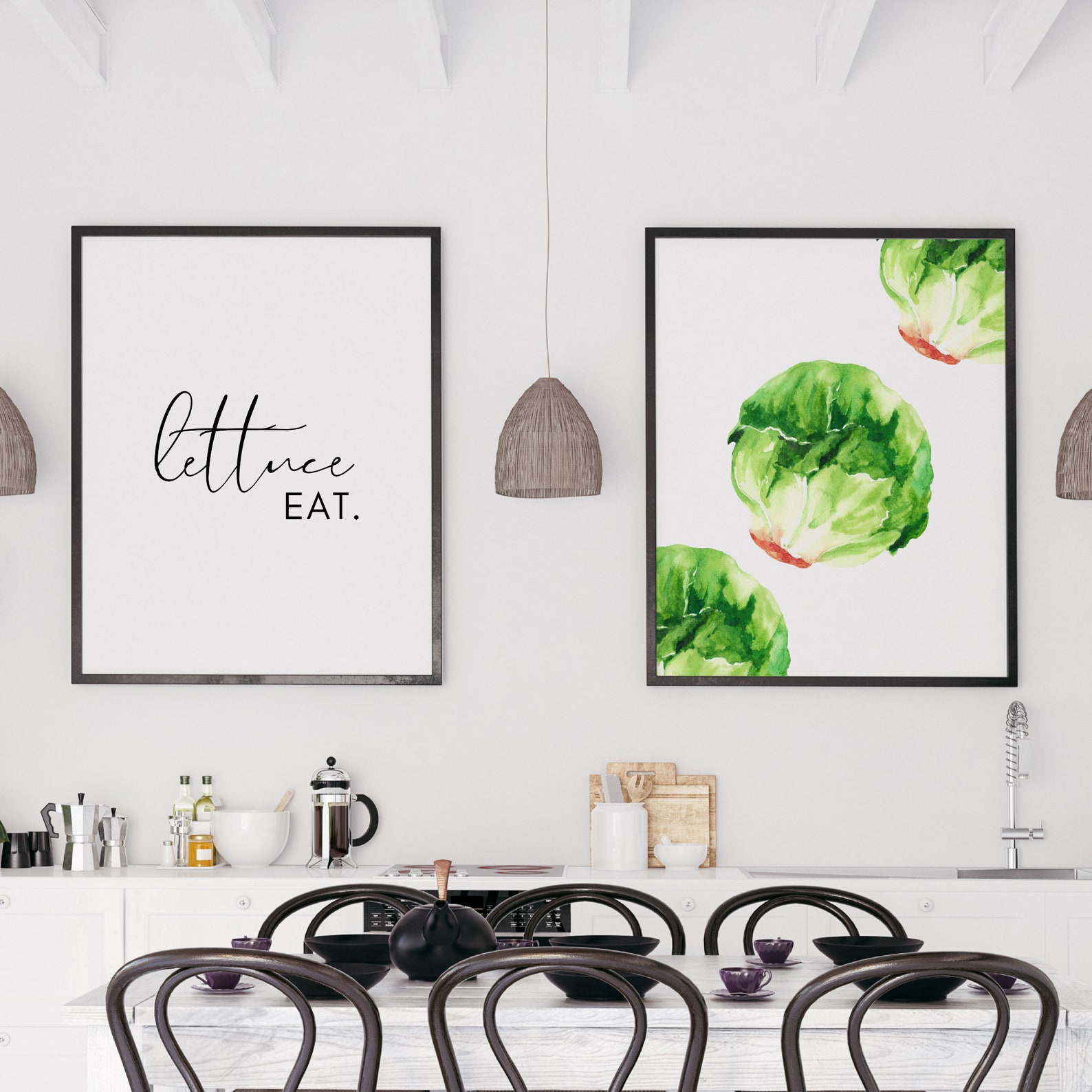 Lettuce Eat - Kitchen Prints, Food Puns, Food Sayings, Printable Wall ...