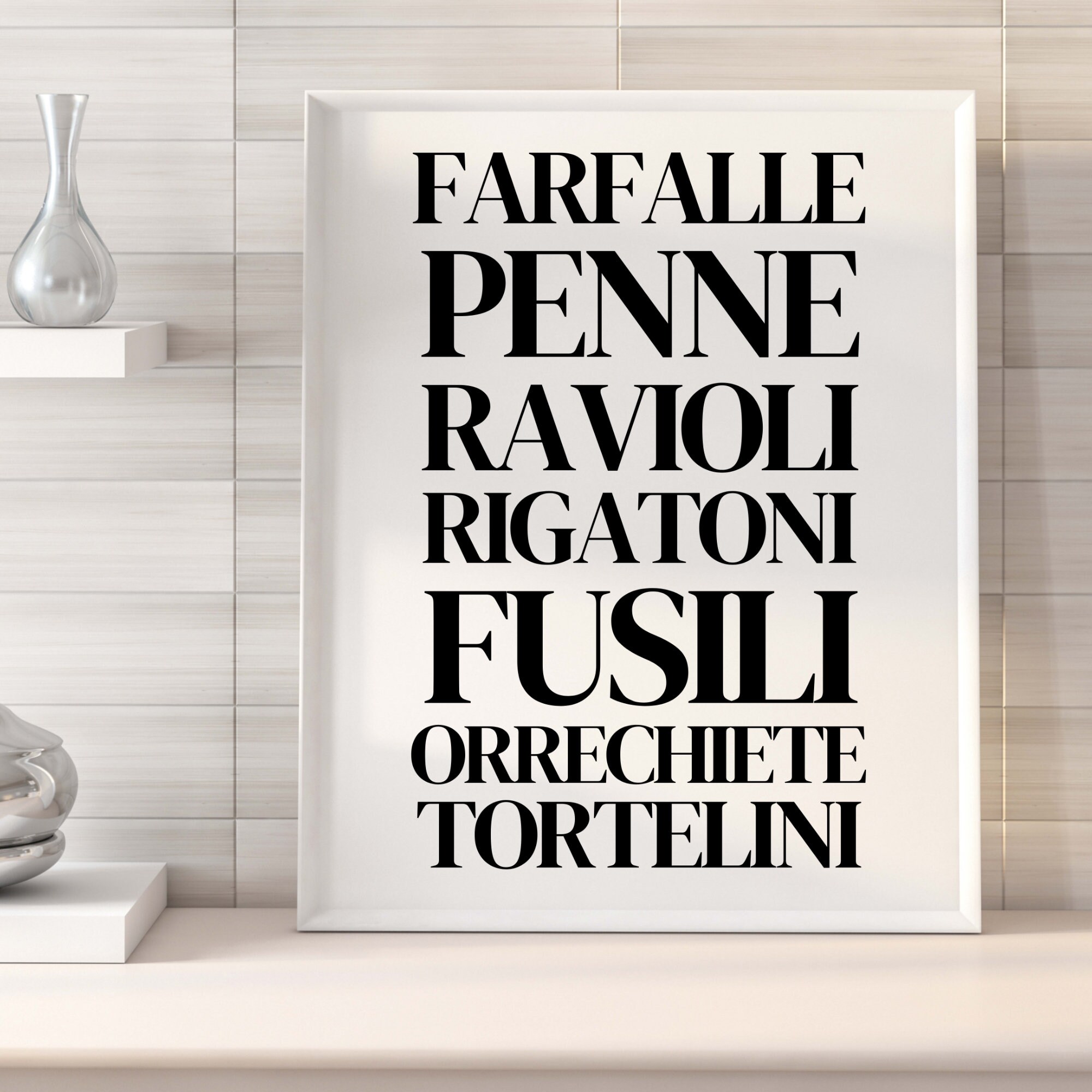 Pasta Type List - Printable Wall Art, Funny Signs, Digital Download ...