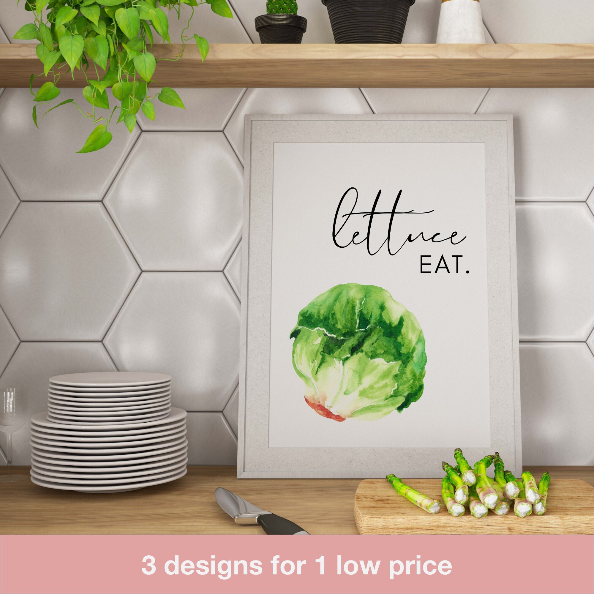 Lettuce Eat - Kitchen Prints, Food Puns, Food Sayings, Printable Wall ...