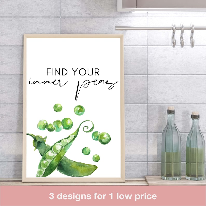 Find Your Inner Peas - Kitchen Prints, Food Puns, Food Sayings ...