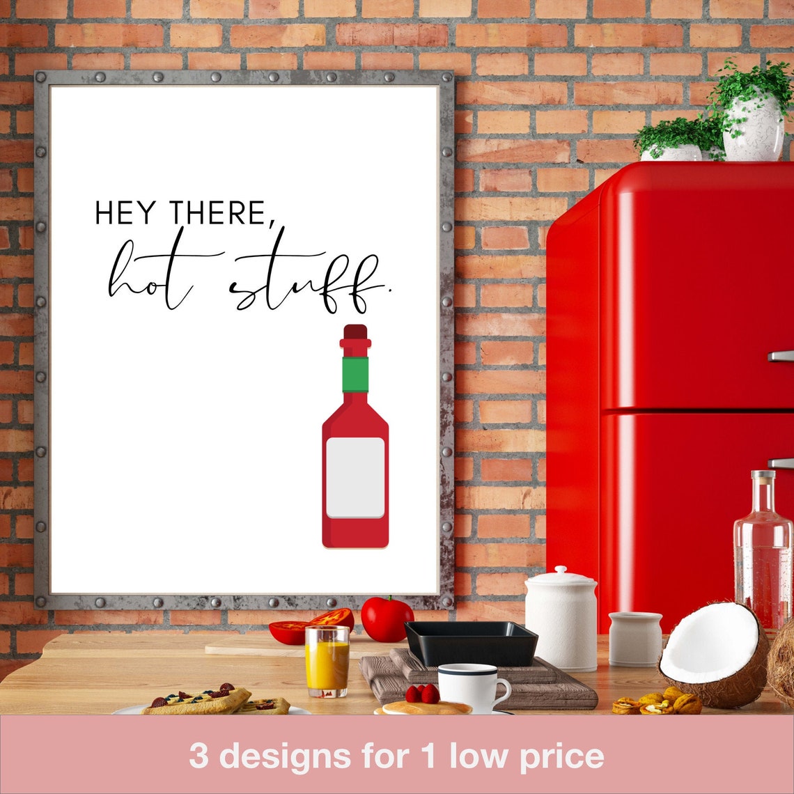 Hey Hot Stuff - Kitchen Prints, Food Puns, Food Sayings, Printable Wall Art, Funny Kitchen Signs ...