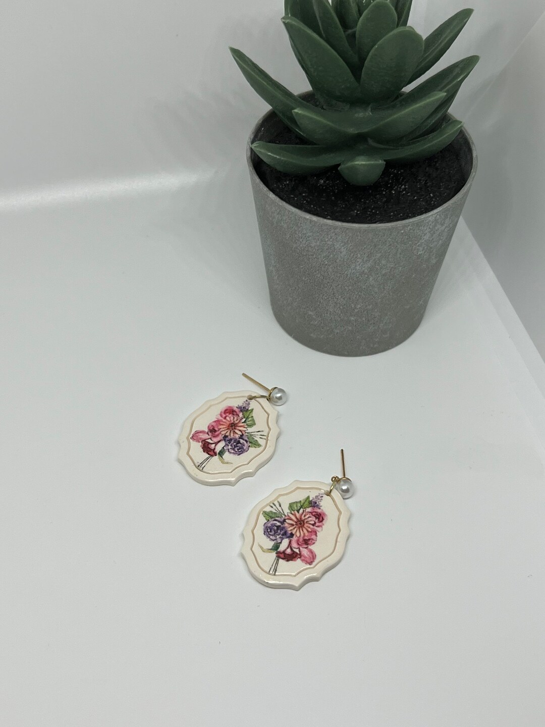 White Victorian Frames With Floral Design Statement Earrings - Etsy