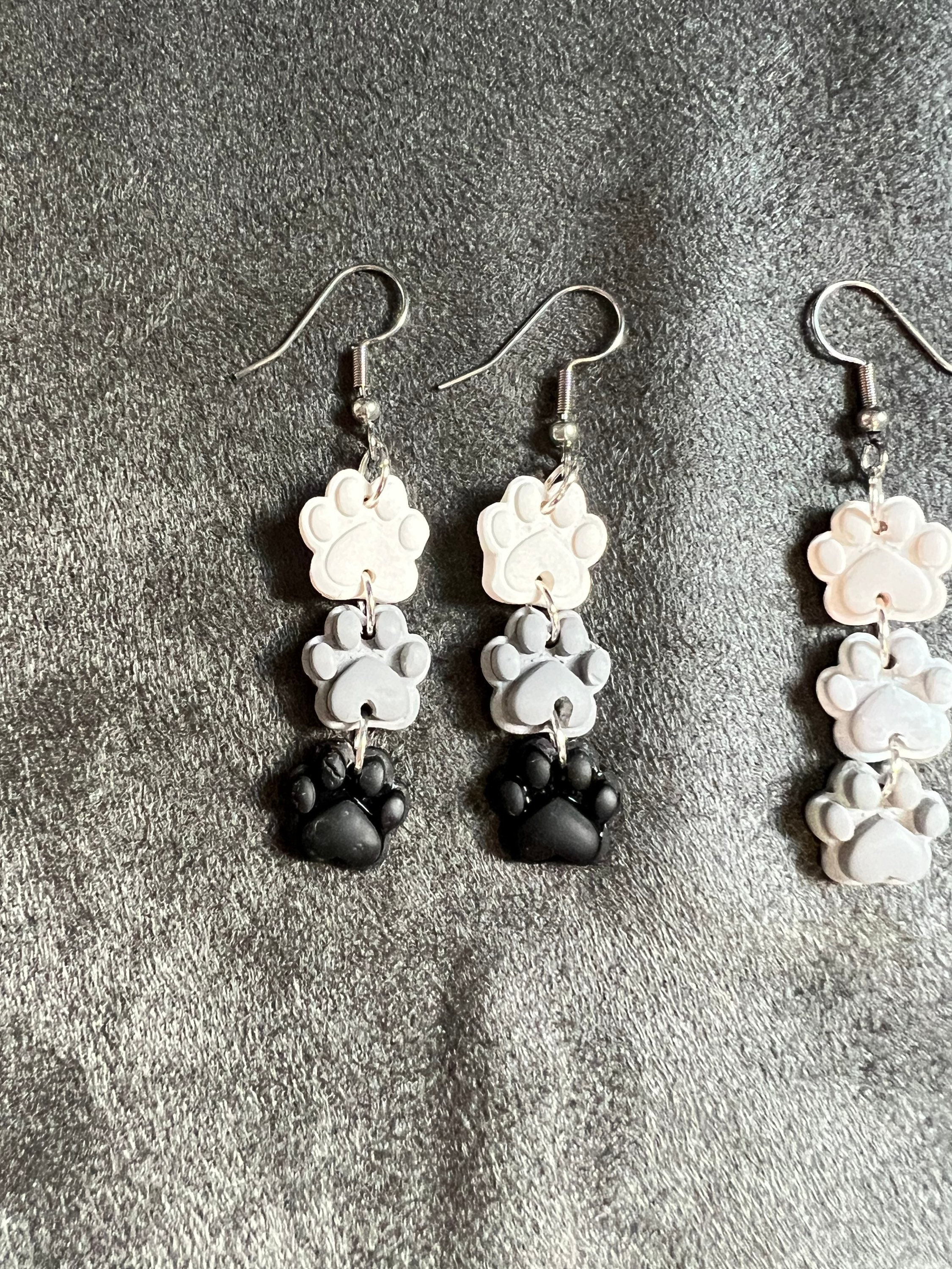 Paw Print Trio Dangle Earrings | Polymer Clay Earrings | Paw Print ...