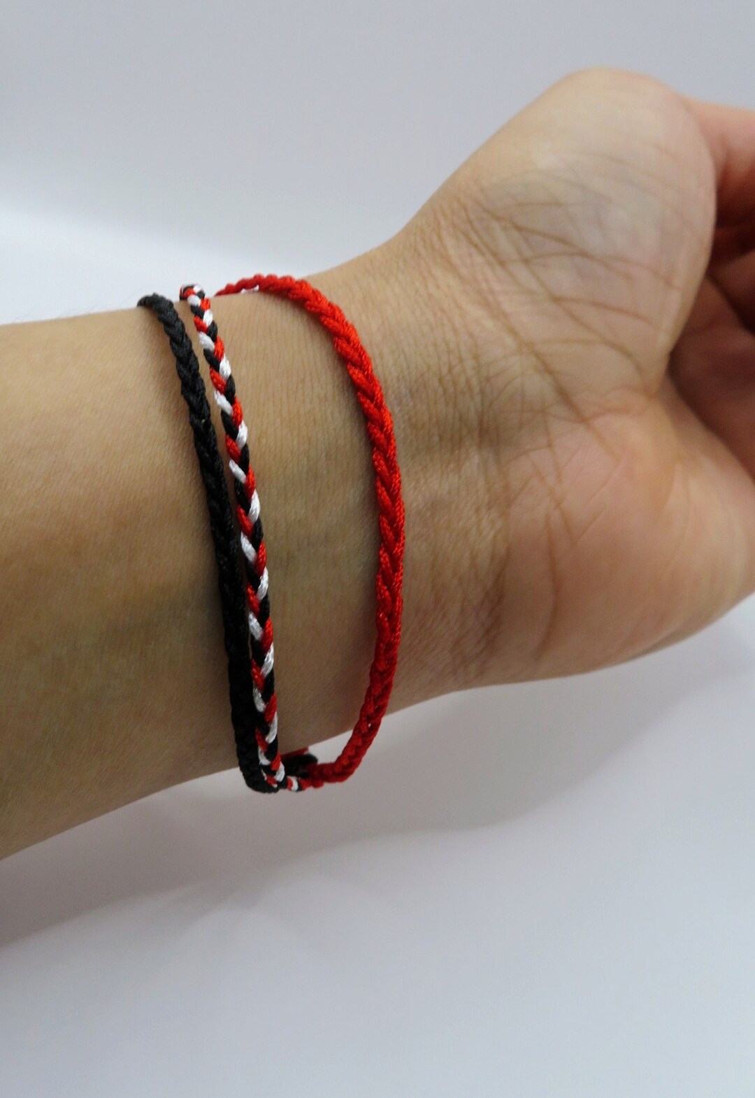 Red, Black and White Triple Braided Macrame Bracelet - Etsy