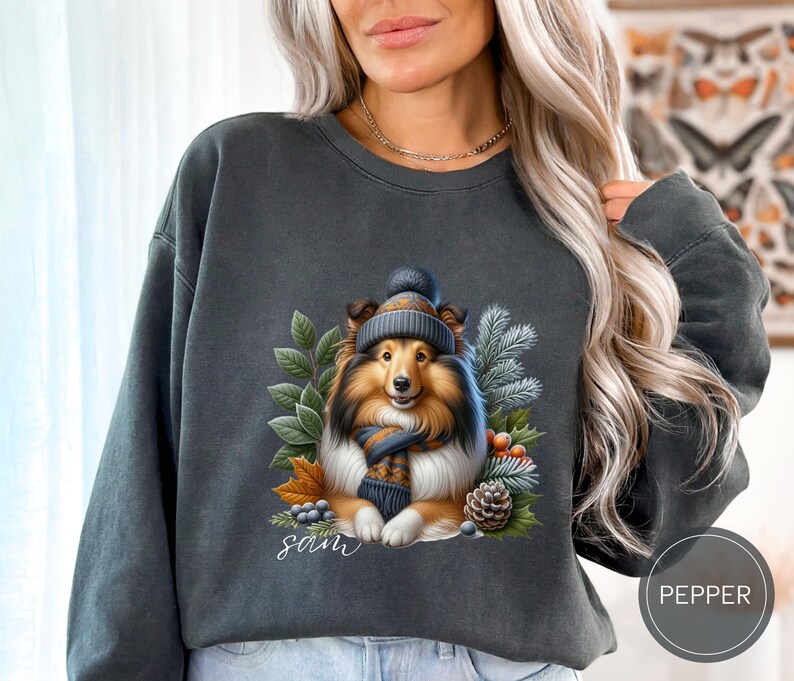 Custom Sheltie Shetland Sheepdog Dog Christmas Sweatshirt, Comfort ...